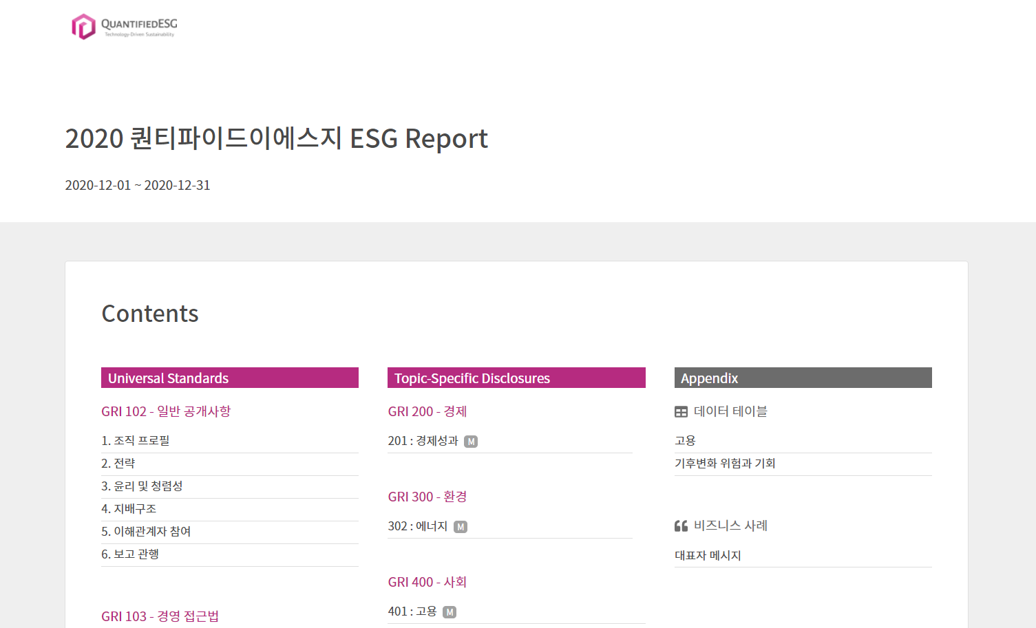 QuantifiedESG(QESG) Homepage